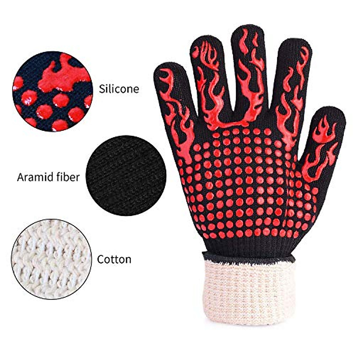 Tanmar BBQ Grill Gloves, 1472°F Extreme Heat Resistant Grilling Gloves Non-Slip Oven Mitts Potholder, Perfect for Barbecue, Cooking, Baking, Fireplace, Smoker - 1 Pair （Red）