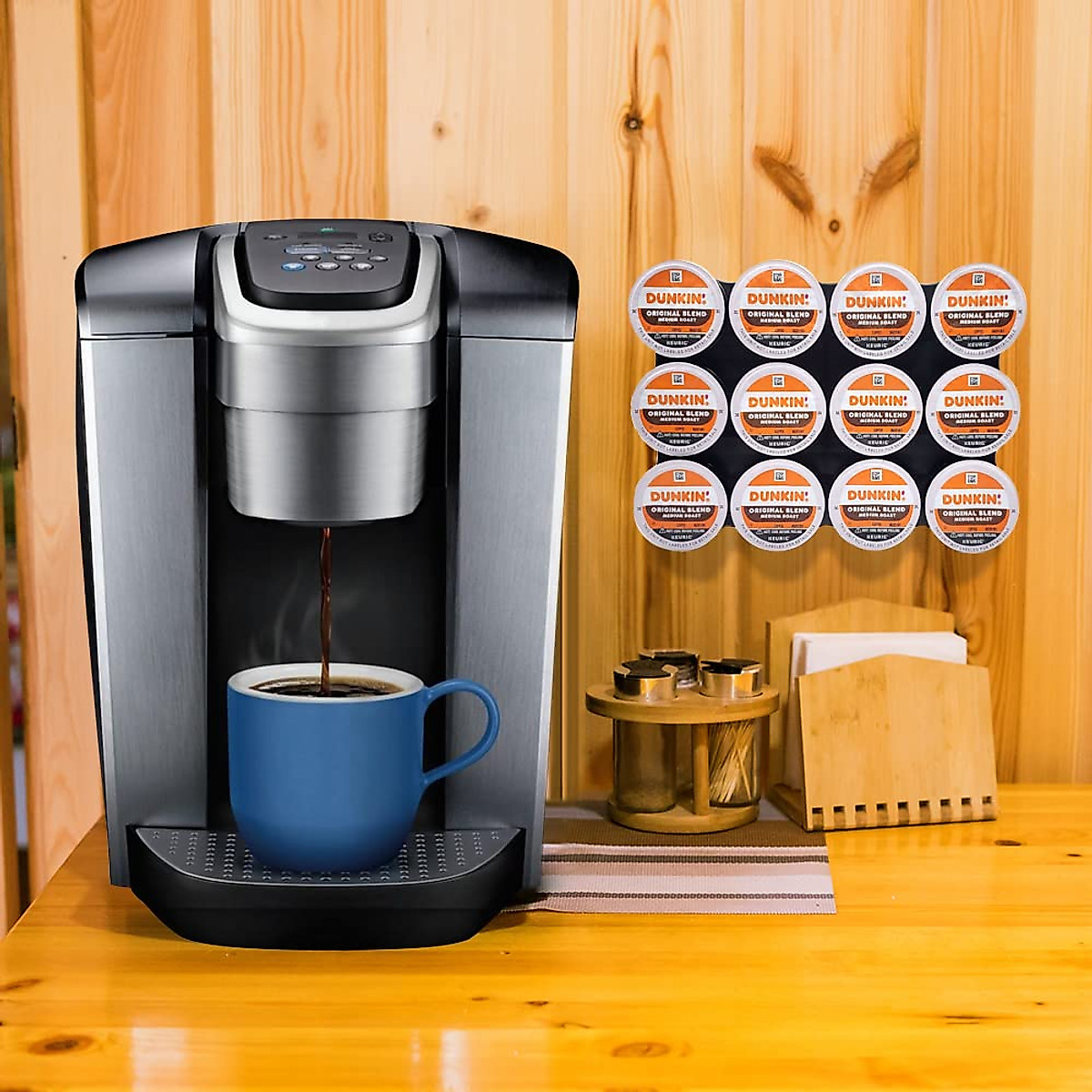Adhesive Wall Mounted 12 Slot Coffee Pod Holder and Organizer. Space Saving Storage Rack Compatible with K Cups Saves Room in Drawers, Cupboards and Counters to Keep Coffee Station and Kitchen Neat