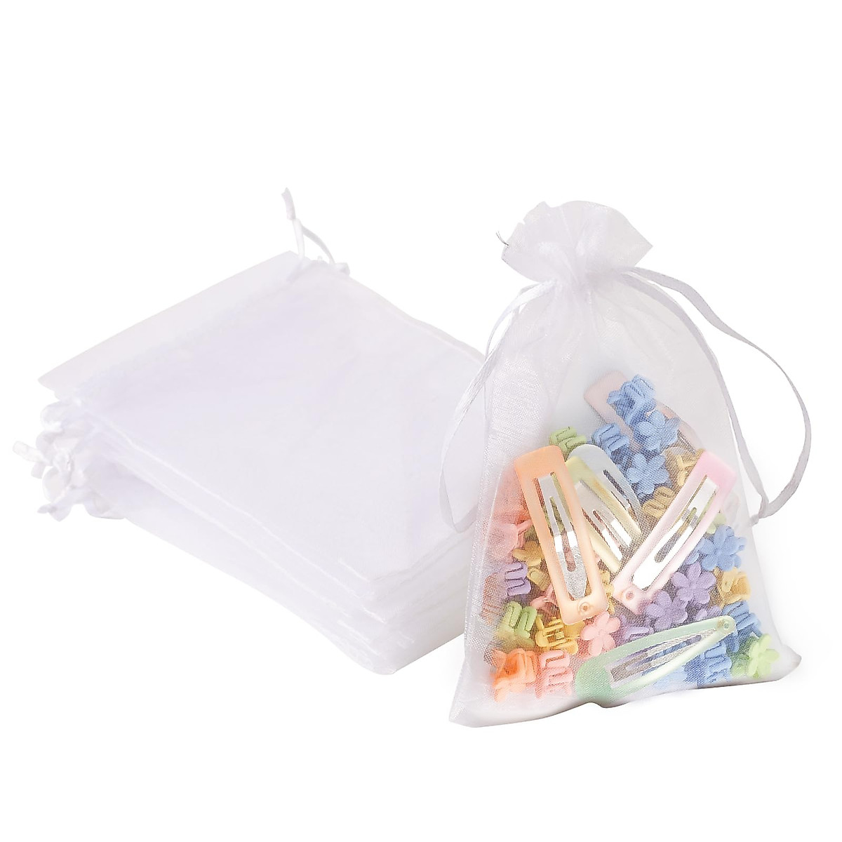 YHJZ 100PCS Organza Bags, 4x6 inches (10x15cm) Small Mesh Bags drawstring, Jewelry Gift Bags, Packaging Bags for Christmas, Party, Festival, Bathroom Soaps, Makeup Organza Favor Bags (White)