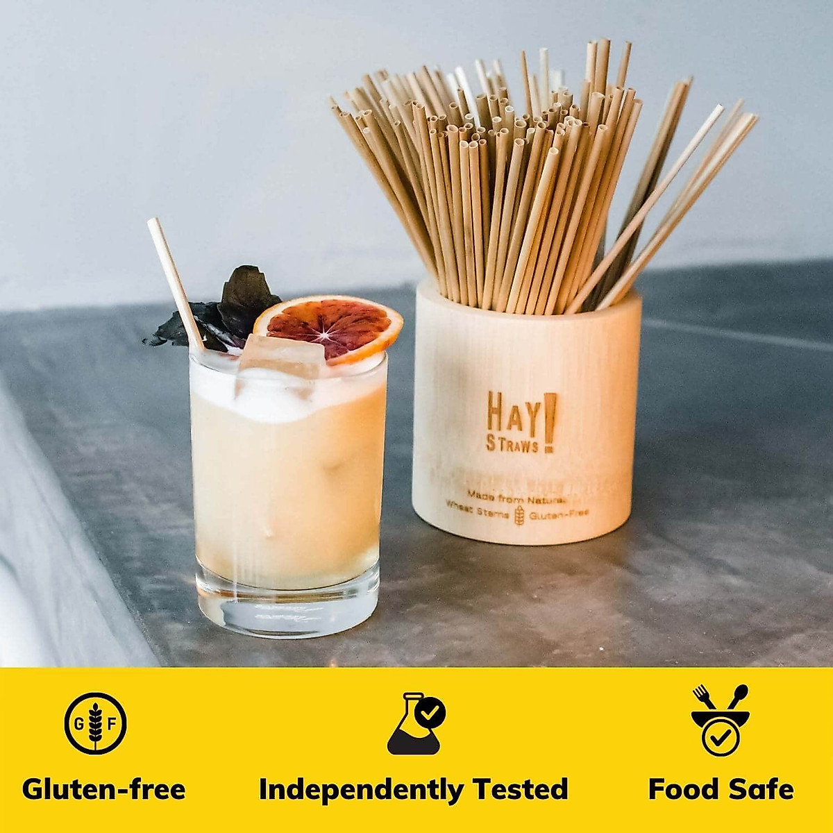 HAY! Straws Cocktail Straw | 100ct | 5" | 100% Biodegradable, 100% Plant-Based, Never Soggy, Gluten-Free | Sustainable Alternative to Plastic & Bioplastic Straws