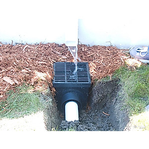 NDS 1200BKITRTL1PK Square Kit with 2-Opening Catch Basin, 2 Adapters, 1 Outlet Plug, and 1 Plastic Drain Grate, 12-Inch, for Lawns, Landscaped Areas, Black