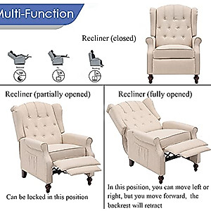 SAMERY Recliner Chair with Massage & Heating- Modern Accent Chair Upholstered Armchair Fabric Single Sofa Lounge Reading Club Chair with Tufted Wingback for Small Spaces Bedroom Living Room