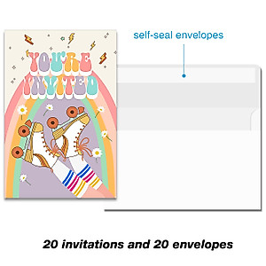 Retro Roller Skate Birthday Party Invitations with Envelopes Set of 20 Let's Roll Skating Party Invitations Kids Rainbow Skate Invites Fill in Blank