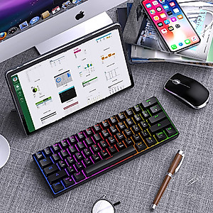 Ajazz G1000 USB Wired/2.4G/Bluetooth 3-Modes Wireless Mechanical Keyboard, Compact 61 Keys, Adjustable RGB Backlight, iOS/Android/Mac/Windows Compatible (Black, Blue Switch)