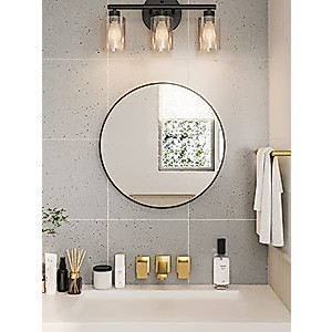 Growsun Black Round Mirror 24 inch, Wall Mounted Circle Mirror, Metal Framed Mirror for Bathroom Vanity, Bedroom Home Decor Mirros