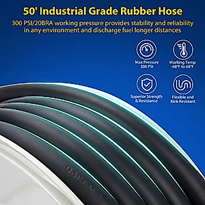 Fuel Hose Reel Retractable with Fueling Nozzle 3/4" x 50' Spring Driven Diesel Hose Reel 300 PSI Industrial Auto Swivel Heavy Duty Steel Construction Reel for Aircraft Ship Vehicle Tank