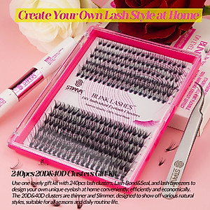 DIY Lash Extension Kit at Home, 240pcs Eyelash Extension Kit with Lash Bond and Seal Lash Tweezers Lash Clusters Wispy Individual Lashes Kit Eyelashes Kit Lash Clusters D Curl 20D&40D 10-15mm