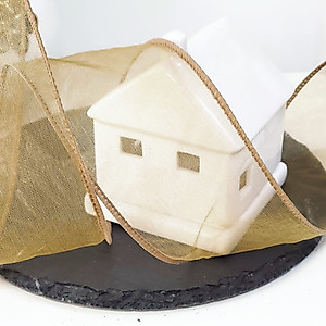 CT CRAFT LLC Sheer Organza Wired Ribbon 2.5" x 50Yards Tan (Gold) for Wedding Chair Bow Flora Bouquet Gift Wrapping Christmas Tree Home Decor Wreath