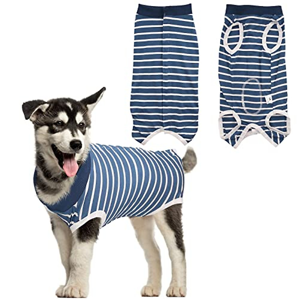 Surgical Recovery Suit for Dogs, Dog Vest to Keep Dog from Licking Abdominal Wound Protector, Pet Neck Collar Alternative (XL,Blue Stripe)