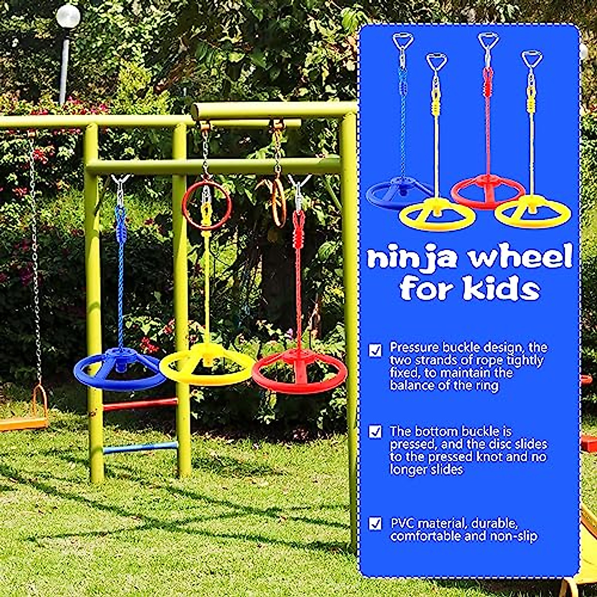 Rcanedny 4 Pack Ninja Wheel Swing Spinning Steering Wheel Swings Playset Accessories for Kids Adult Outdoor Playground Swingset Backyard Gym Obstacle Course