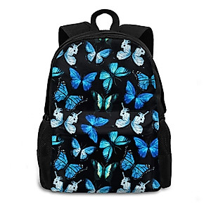 JASMODER Blue Watercolor Butterfly Y2K laptop Pack Travel School College Backpack For Teen Boys Girls