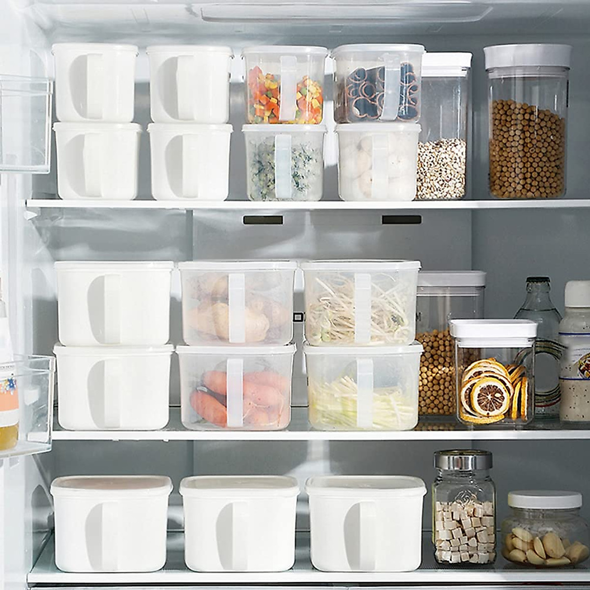 HANABASS 2Pcs Plastic Storage Containers Square Food Storage Organizer with Lid Handle Plastic Food Storage Containers with Lids for Fruits Vegetables Meat Egg