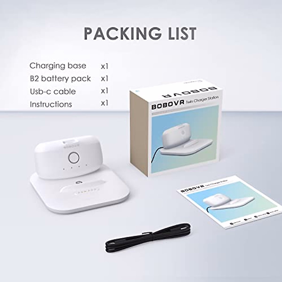 BOBOVR Twin Charger Station/Dock for B2 Battery Pack,Ultra-Thin Design, Magnetically Supply Power to 2 B2 Battery Packs at The Same Time