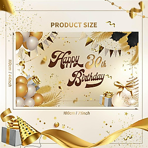 Bing-Haoze 30th Happy Birthday Backdrop Banner- 71“x 44” Gold Happy Birthday Decorations Banner Party Decorations Supplies Photo Background for Men Women Birthday Party