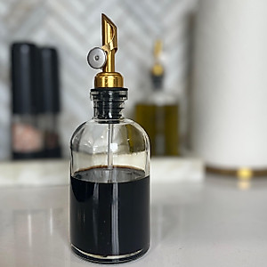 Blush Apothecary 8-ounce Apothecary Clear Glass Bottle with Metal Pour Spout | Oils, Vinegars, Coffee Syrups, Mouthwash | Bottles for Kitchen, Bath and Tabletop (Gold)