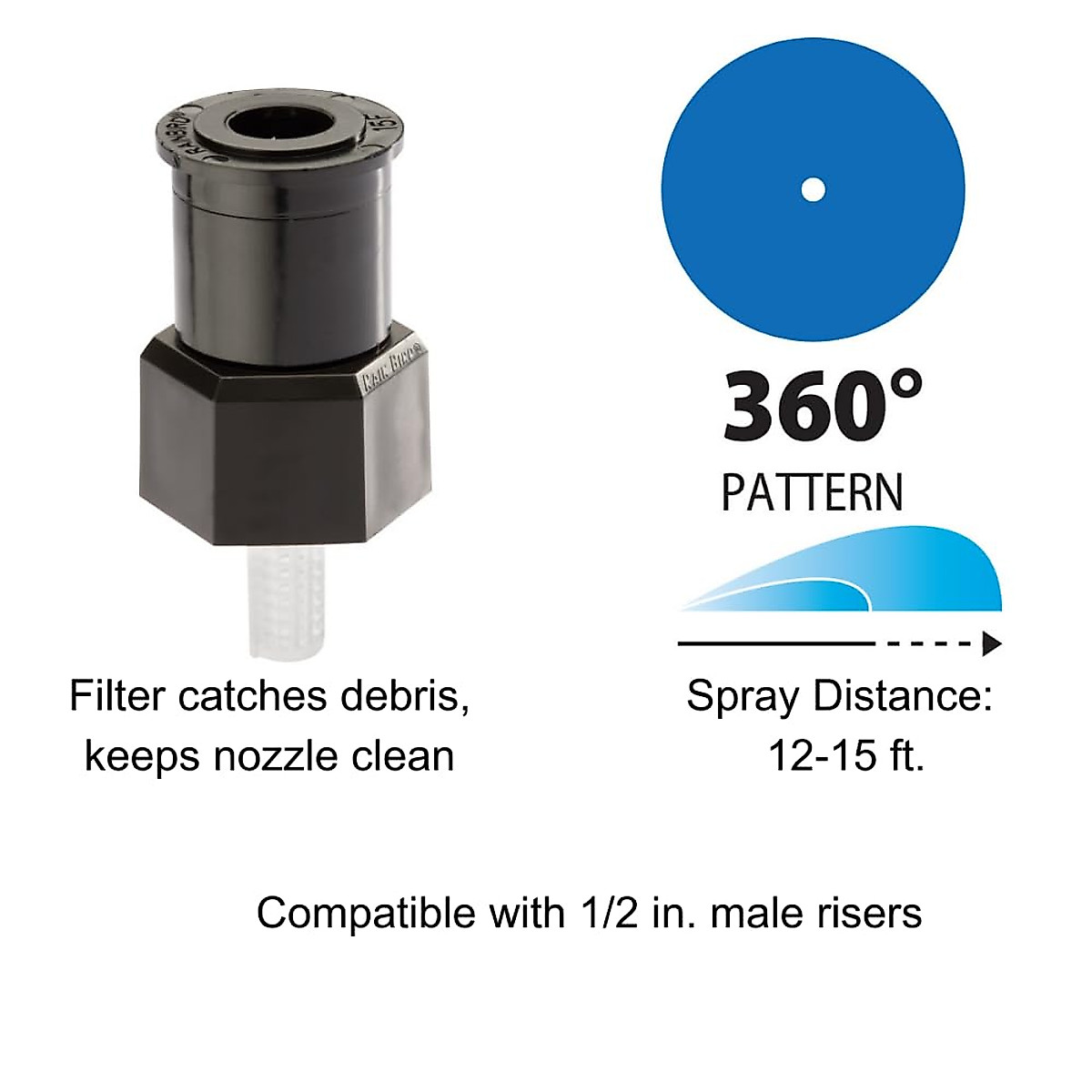 Rain Bird A17F Shrub Spray Nozzle, 360° Full Circle Pattern, 8' - 15' Spray Distance
