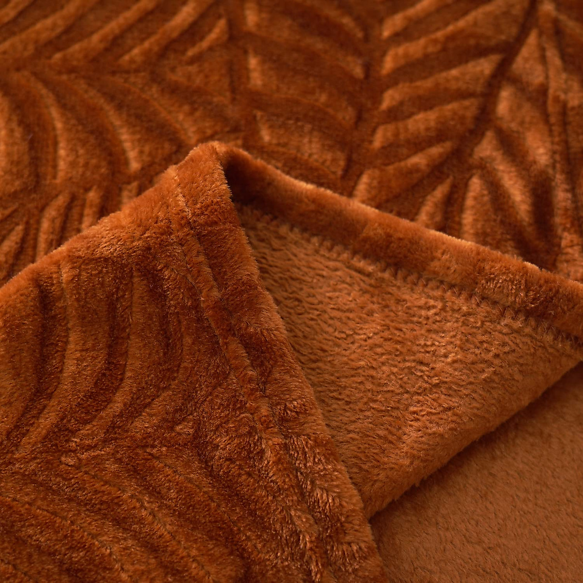 SOCHOW Super Soft Flannel Fleece Throw Blanket, Lightweight Cozy Warm Leaves Textured Plush Blanket for Bed Couch Sofa, 50 x 60 Inches, Caramel