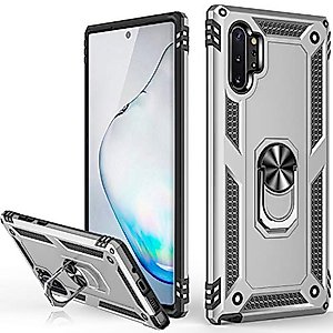 LUMARKE Galaxy Note 10+ Plus Case,Pass 16ft. Drop Test Military Grade Heavy Duty Cover with Magnetic Ring Kickstand,Protective Phone Case for Samsung Galaxy Note 10 Plus Silver