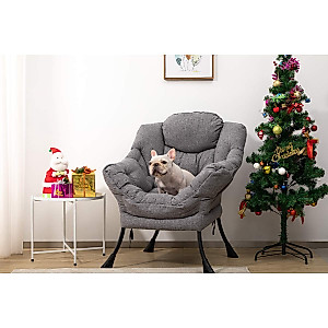 HollyHOME Modern Fabric Large Lazy Chair, Accent Oversized Comfy Reading Chair, Thick Padded Cozy Lounge Chair with Armrest, Steel Frame Leisure Sofa Chair for Living Room, Bedroom, Dorm, Stale Grey