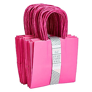 Sparkle and Bash 50 Pack Mini Pink Gift Bags with Handles, Bulk Kraft Party Favor Bags (6 x 5 x 2.5 In)