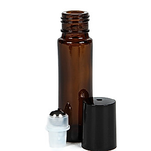 Vivaplex, 24, Amber, 10 ml Glass Roll-on Bottles with Stainless Steel Roller Balls. 3-3 ml Droppers included