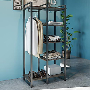 ZINUS Brock Etagere Bookcase with Hanging Storage / 4-Shelf Bookcase / Metal Frame / Solid Acacia Wood / Easy Assembly