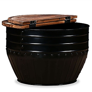 QJBSAVVA Coffee Table Solid Reclaimed Wood Black Barrel Shape,Living Room Furniture Side Tables Narrow Bedside Tables Suitable for Meeting Rooms, Reception Rooms, Offices