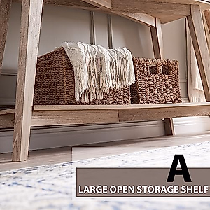 OKD Rattan Entryway Table, 46" Mid Century Modern & Boho Console Table with Drawers, Storage Shelf, Tall Long Farmhouse Wood Sofa Table Behind Couch for Entry Way, Hallway, Living Room, Foyer, Oak