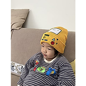 Wellcalmly Anime Beanie Unisex Knitted Hats, Cute Slouchy Warm Cap, Cartoon Winter Soft Headwear Hat for Men Women (Yellow)