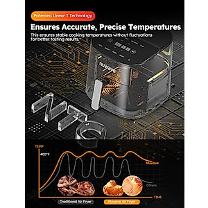 Nuwave Brio Plus 8 Qt Air Fryer, PFAS Free, New & Improved, Digital Touch Screen, Cool White Display, 50°F~400°F in Precise 5°, 5 Cook Functions, 100 Presets & 50 Memory, 3 Wattages 700, 1500, 1800