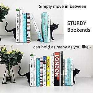Metal Cat Bookends Cute Decorative,Book Ends for Shelves,Desktop Organize Heavy Books,Cat Lover Gifts for Women (Black)