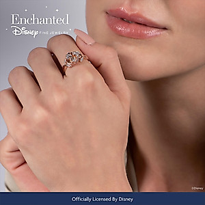 Jewelili Enchanted Disney Fine Jewelry 14K Rose Gold Over Sterling Silver 1/10 Cttw White Round Diamond Belle Rose Ring Size 9