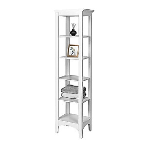 Teamson Home Madison Linen Tower Freestanding Cabinet Tall Narrow Bathroom Kitchen Living Room Storage with 5 Tier Shelves, White