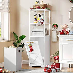 DWVO Tilt Out Laundry Hamper, Hidden Laundry Hamper Cabinet and 3-Tier Storage Shelves with Removable Laundry Basket 53" Tall Bathroom Storage Organizer for Sleeping Room, Laundry Room, White