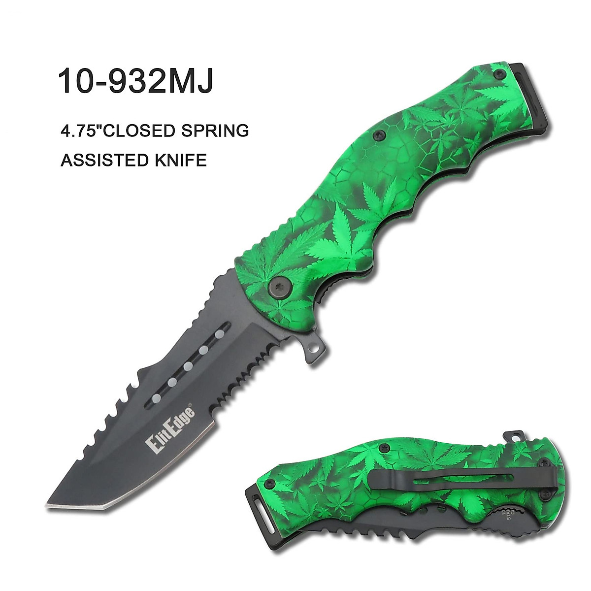 ELITEDGE 8.5" MARIJUANA SPRING ASSISTED POCKET FOLDING BLACK HANDLE KNIFE