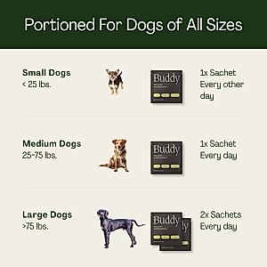 Buddy 10-in-1 Daily Dog Multivitamin Supplement (Meal Topper) - 23 Active Ingredients w/No Filler - 10 Essential Benefits - Hip & Joint, Skin & Coat, Digestion