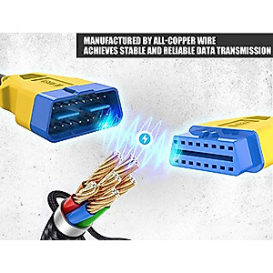 OBD Wired 150cm 16Pin Male to Female Extension Cable Diagnostic Extender Cord, Yellow (Round 16 Pin 150cm) (Nylon)