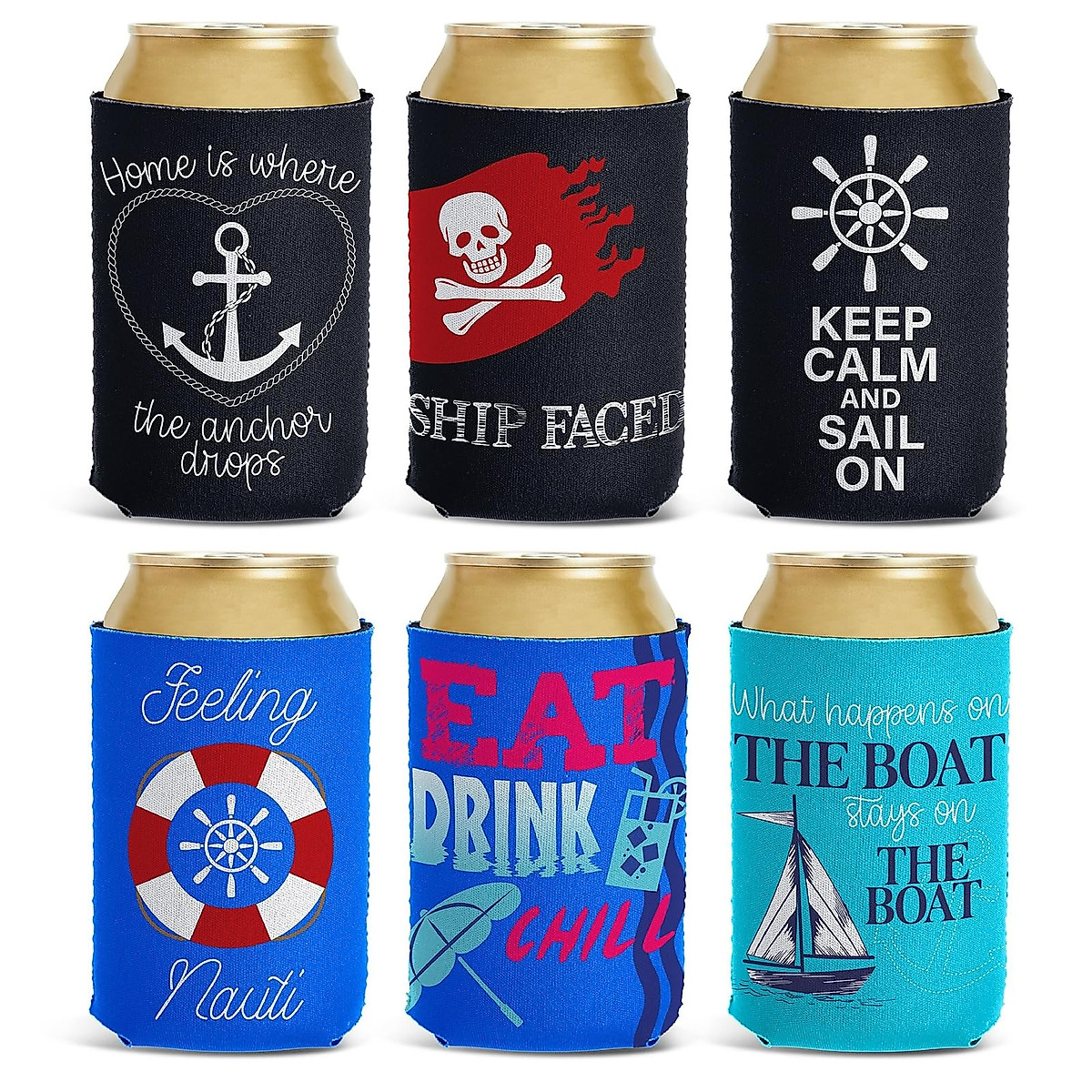 12 oz Beach Themed Neoprene Can Cooler Sleeves for Soda, Beer, Beverages (12 Pack)
