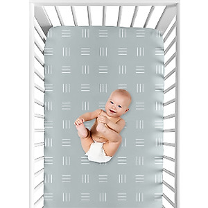 Sweet Jojo Designs Slate Blue Boho Mudcloth Boy or Girl Fitted Crib Sheet Baby or Toddler Bed Nursery - White Bohemian Woodland Tribal Southwest Mud Cloth Hatch Gender Neutral Triple Line