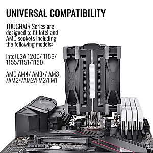 Thermaltake TOUGHAIR 510 180W TDP CPU Cooler, Intel/AMD Universal Socket (LGA 1700/1200), Dual 120mm 2000RPM High Static Pressure PWM Fan with High Performance Copper Heat Pipes CL-P075-AL12BL-A
