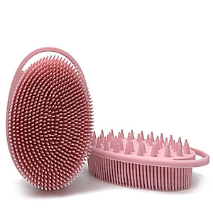 Silicone Body Brush, Exfoliating Body Scrubber, Silicone Body Scrubber Loofah, Silicone Bath Brush, Soft Exfoliating Body Bath Shower Scrubber Brush for Kids and Adults All Kinds of Skin (Pink)