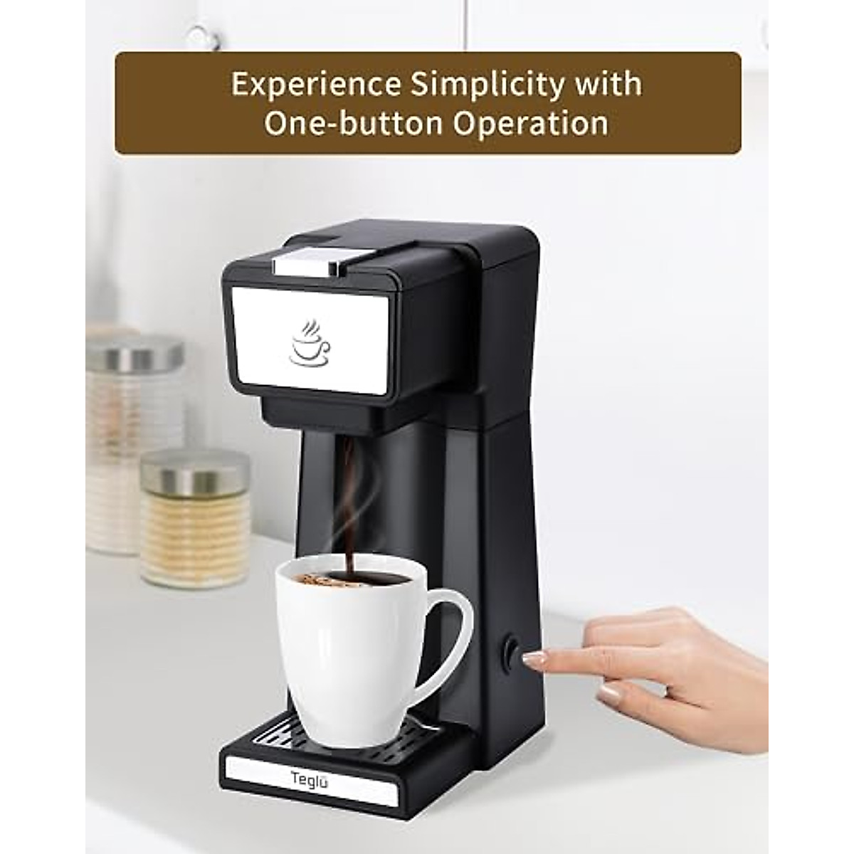 Teglu Upgraded Single Serve Coffee Maker 2 in 1 for K Cup Pods & Ground Coffee, Mini K Cup Coffee Machine 6-14 oz, One Cup Coffee Brewer with One-Bouton Fast Brewing, Reusable Filter, Slim Version