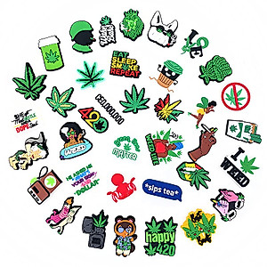 DASDINGO 37pcs Cute Leaf Shoe Charms PVC Shoe Decorations Diy Wristband Backpack Party Gift…