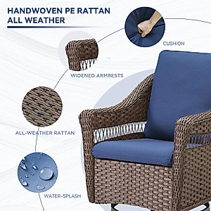 Patio Furniture Set, 5 Pieces Outdoor Conversation Set, All Weather Wicker Patio Furniture w/ Swivel Glider Rocking Chair, Ottoman, 3-Seat Couch & Comfy Cushions for Backyard, Deck, Poolside, Porch