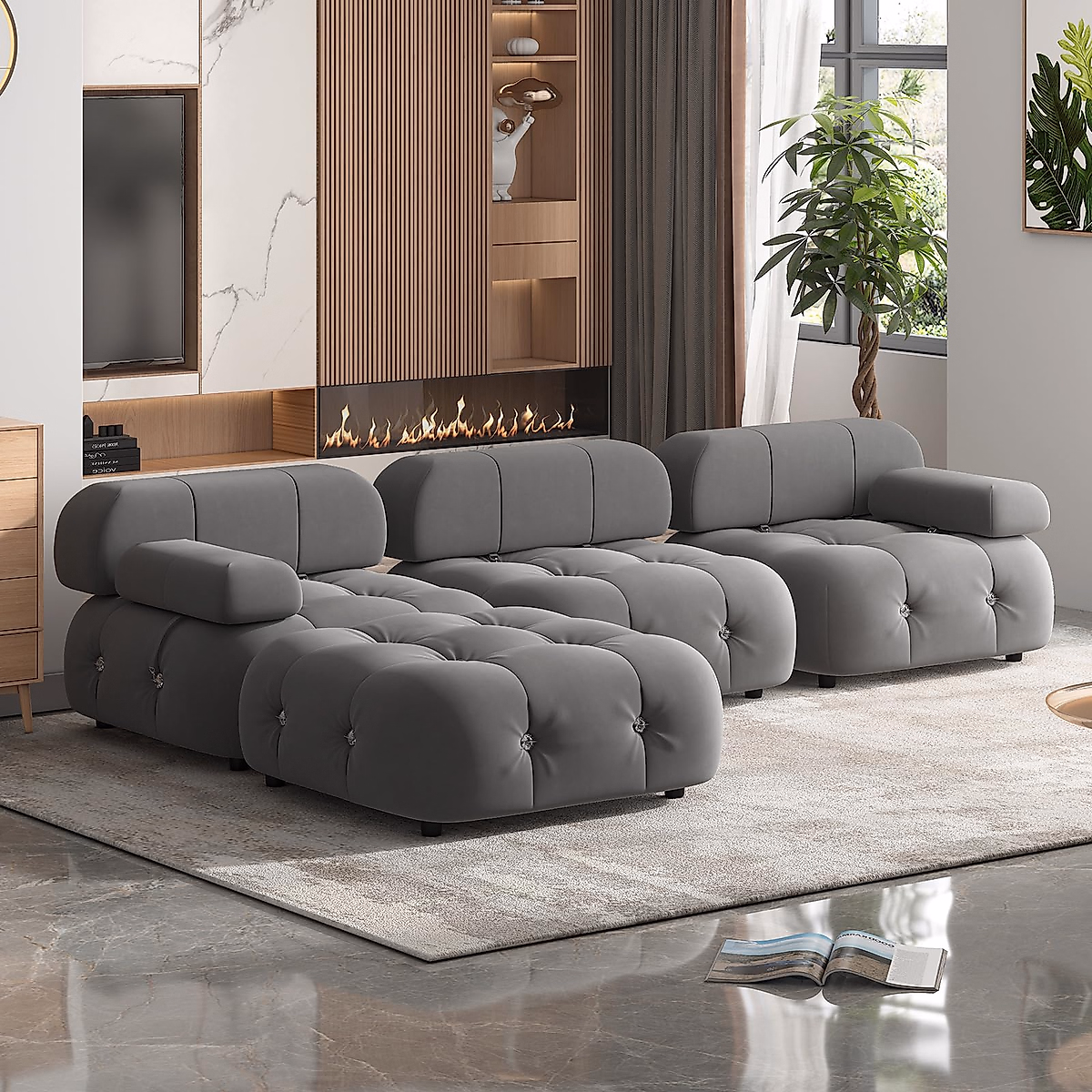 ADOWORE Bubble Sofa Couch for Living Room, 103inch Velvet Modern Sectional Sofa, L Shape Minimalist Modular 4-Seater Sofa Bubble Couch with Ottomans for Office Apartment