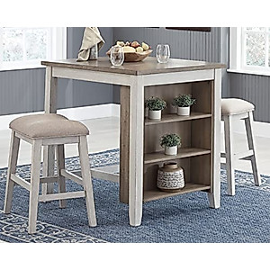 Signature Design by Ashley Skempton 3 Piece Counter Height Dining Set, Includes Table and 2 Barstools, Whitewash