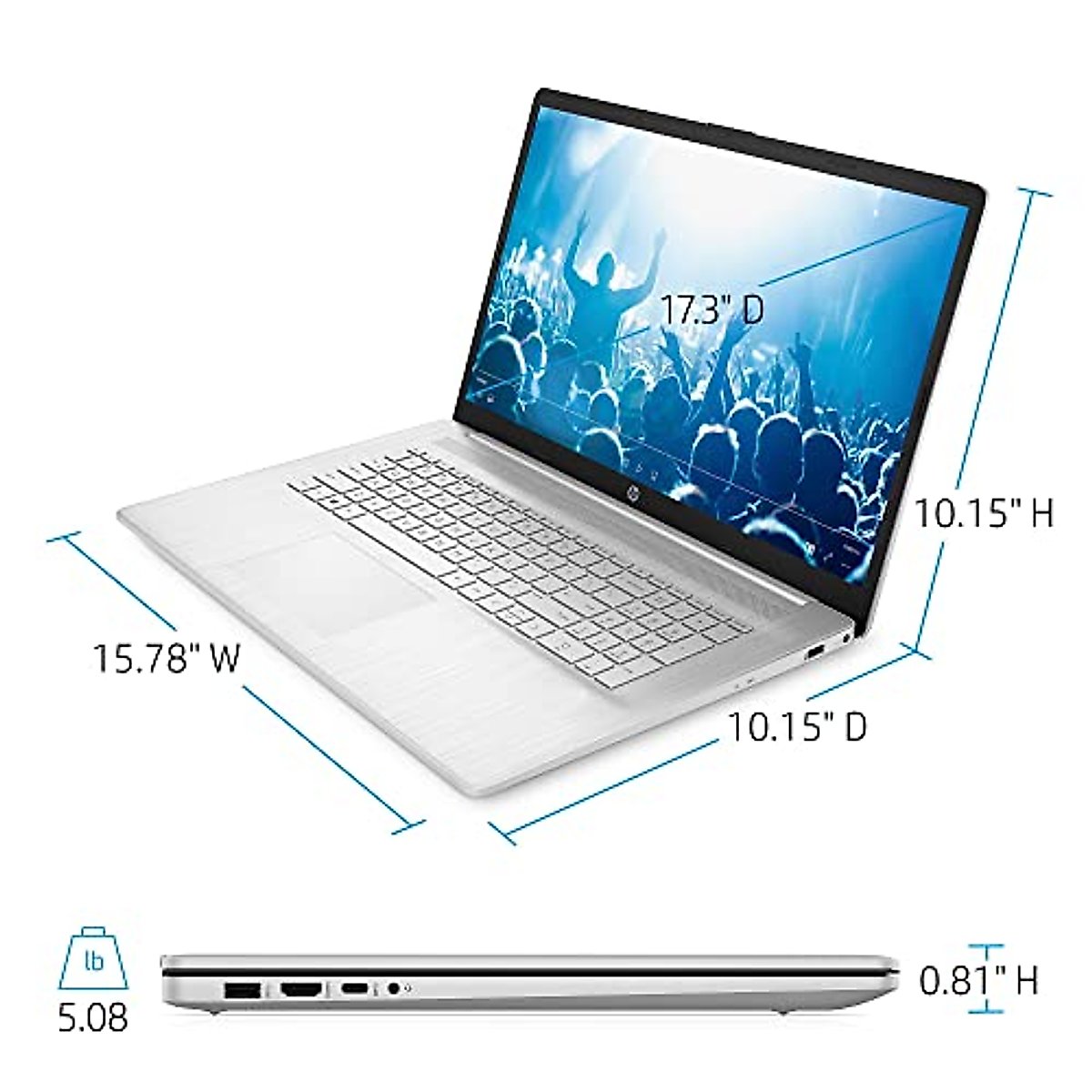 HP 2022 17.3" FHD IPS Display Laptop Intel 11th Gen 4-Core i5-1135G7 Iris Xe Graphics 8GB RAM DDR4 512GB NVMe SSD Fingerprint USB-C WiFi AC Bluetooth HDMI Webcam Windows 11 Pro w/ RE USB