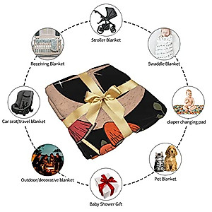 Mushroom Blanket Throw, Ultral Soft Warm Lightweight Flannel Fleece Micro Mushroom Art Blanket Suit for Bed Couch Sofa Travel Gift Home Mushroom Decor 40"x30" XS for Toddler/Pet