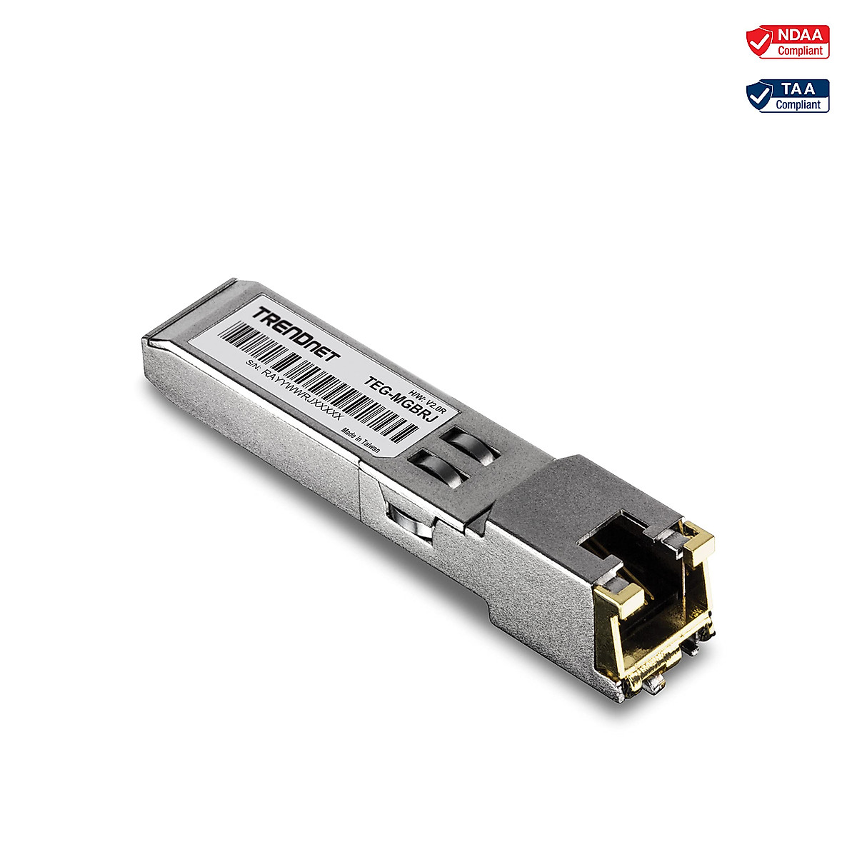TRENDnet 1000BASE-T RJ-45 Copper SFP Module, 100m (328'), Hot Pluggable, IEEE 802.3ab, Supports Data Rates Up to 1.25Gbps (TEG-MGBRJ)