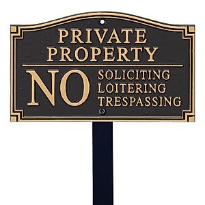 SmartSign Private Property Sign for Yard, No Soliciting Loitering Trespassing Garden Plaque | 5.75" x 9.5" Aluminum Plaque with 18" Black Lawn Stake